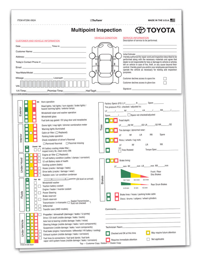 Toyota Multi-Point Safety Inspection Forms – ADSCO Companies
