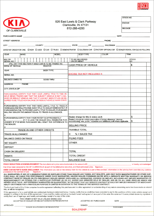Buyers Order – Kia of Clarksville – ADSCO Companies