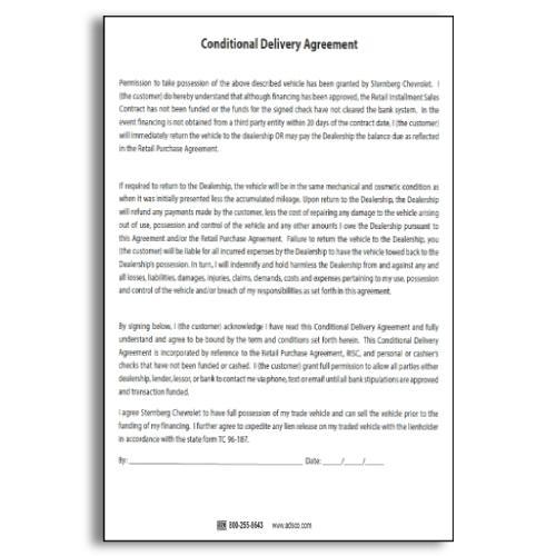 Sternberg Chevrolet Conditional Delivery Agreement – ADSCO Companies